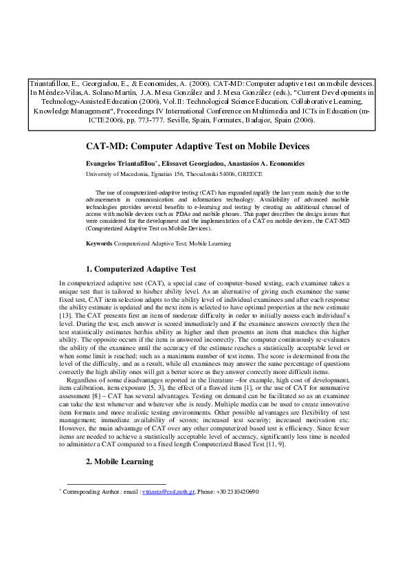 (PDF) CAT-MD: Computer Adaptive Test on Mobile Devices