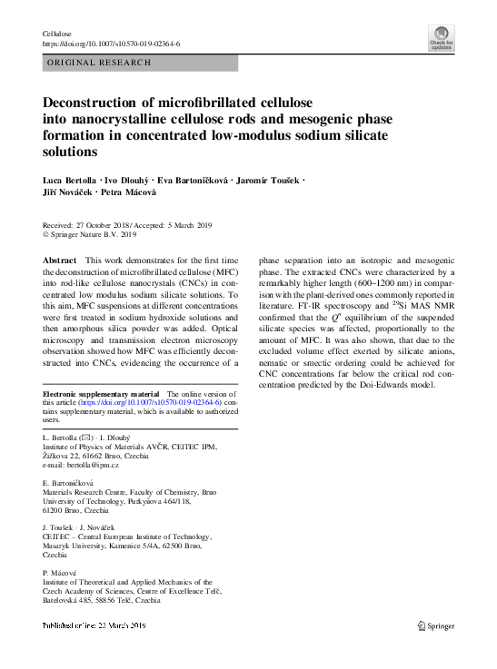 (PDF) Deconstruction of microfibrillated cellulose into nanocrystalline ...