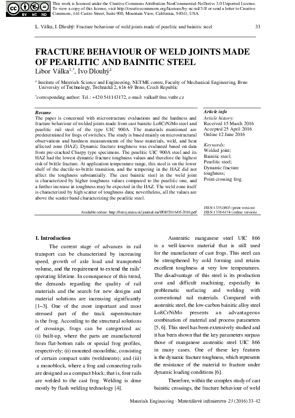 (PDF) Fracture behaviour of weld joints made of pearlitic and bainitic ...