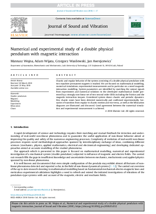 (PDF) Numerical and experimental study of a double physical pendulum ...