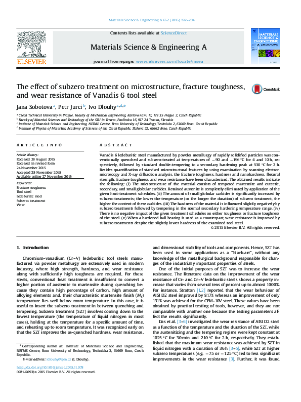 (PDF) The effect of subzero treatment on microstructure, fracture toughness, and wear resistance ...
