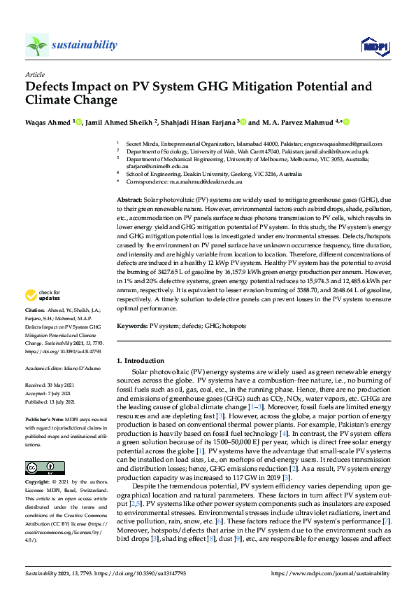 (PDF) Defects Impact on PV System GHG Mitigation Potential and Climate ...