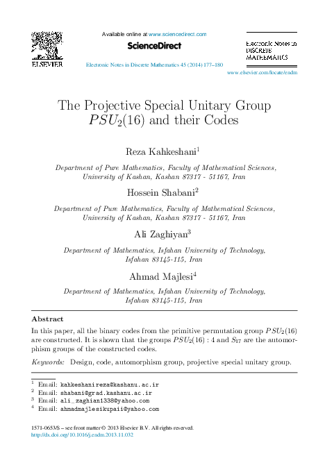 (PDF) The Projective Special Unitary Group and their Codes