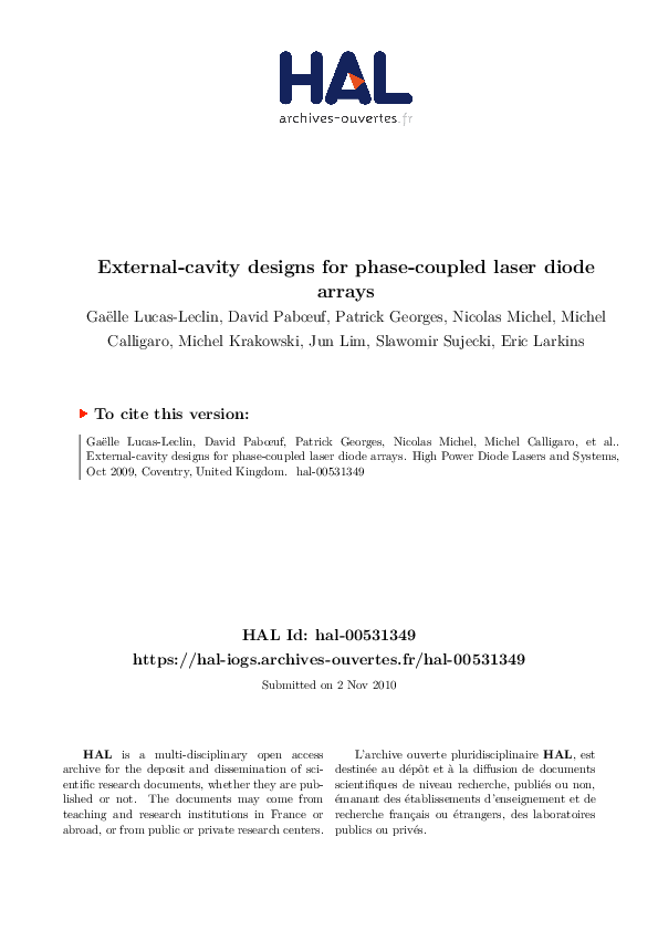 (PDF) External-cavity designs for phase-coupled laser diode arrays