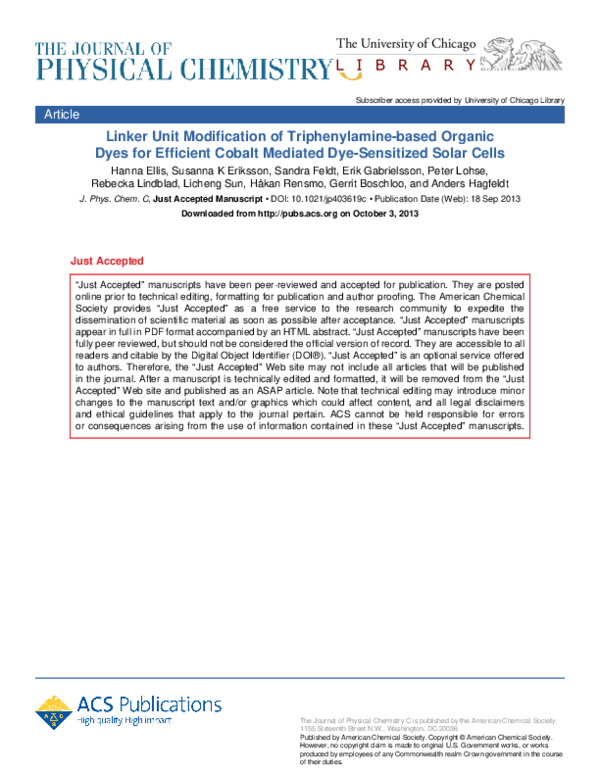 (PDF) Linker Unit Modification of Triphenylamine-Based Organic Dyes for ...