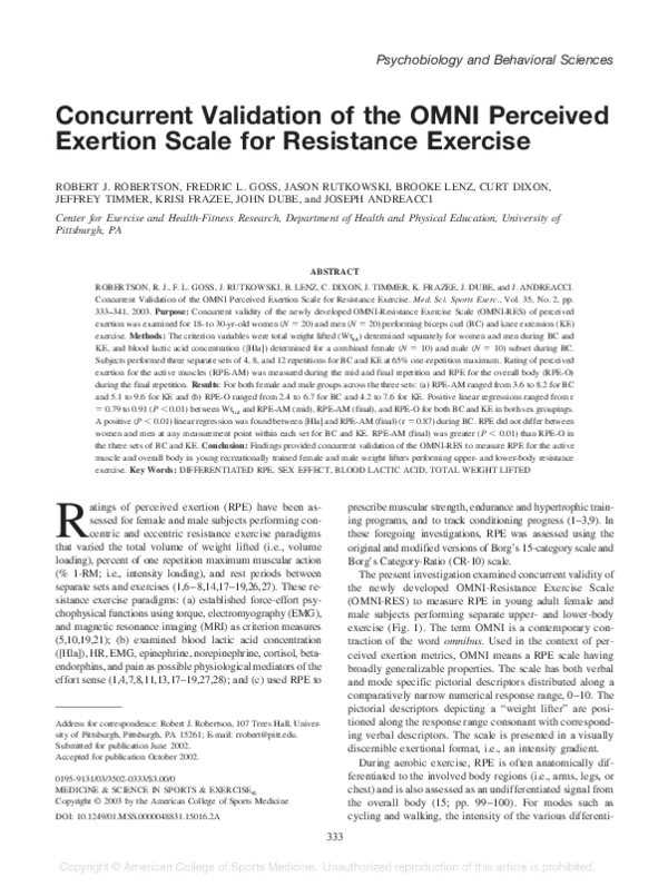 (PDF) Concurrent Validation of the OMNI Perceived Exertion Scale for ...