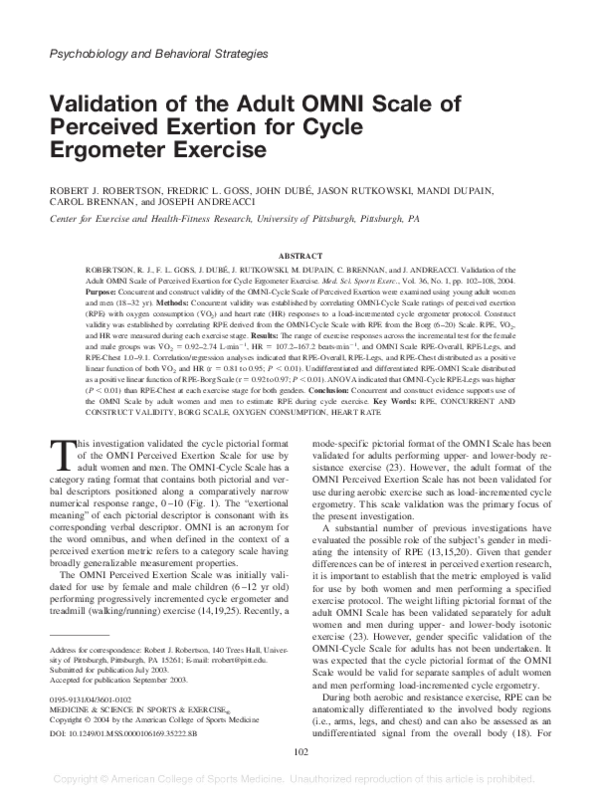 (PDF) Validation of the Adult OMNI Scale of Perceived Exertion for ...