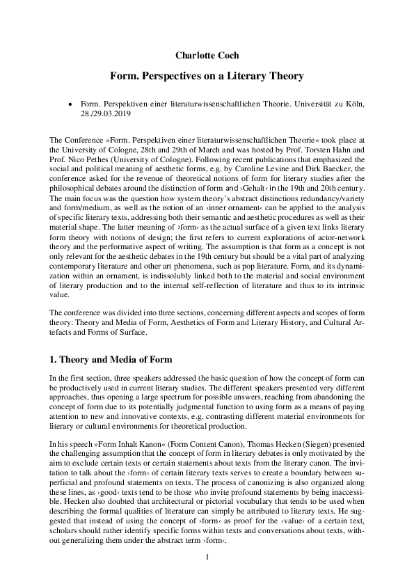 (PDF) Form. Perspectives on a Literary Theory [Form. Perspektiven einer ...