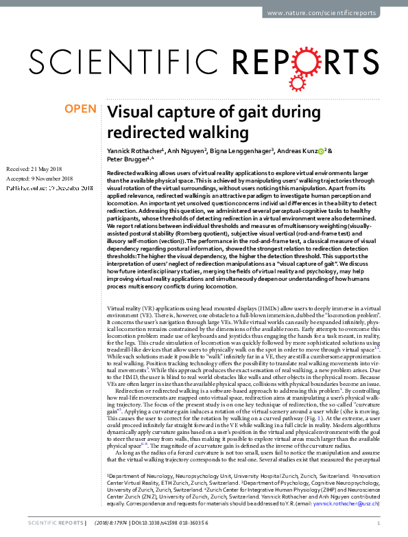 (PDF) Visual capture of gait during redirected walking