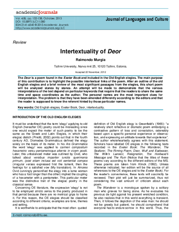 (PDF) Intertextuality of Deor