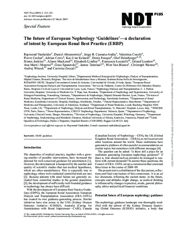 (PDF) The future of European Nephrology 'Guidelines'--a declaration of intent by European Renal ...