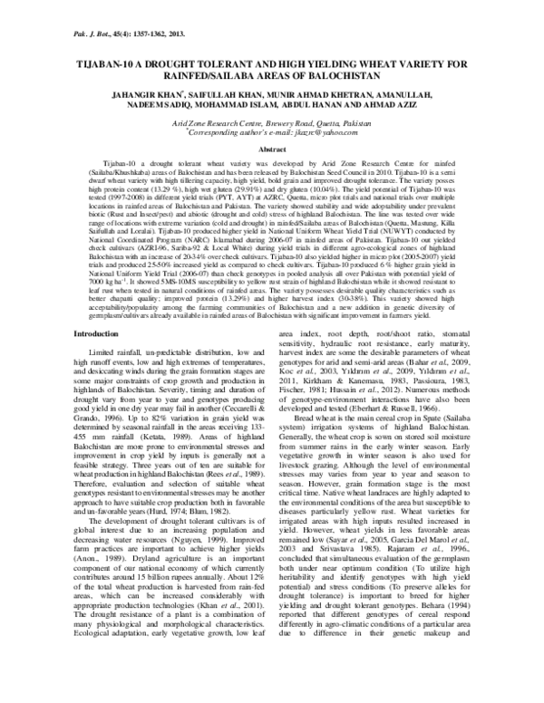 (PDF) Tijaban-10 A drought tolerant and high yielding wheat variety for ...