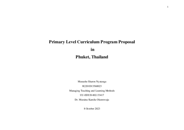 (PDF) Primary Level Curriculum Program Proposal in Phuket, Thailand
