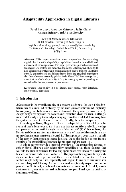(PDF) Adaptability Approaches in Digital Libraries
