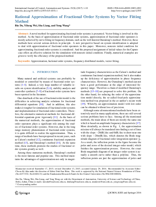 Pdf Rational Approximation Of Fractional Order System With Multiple