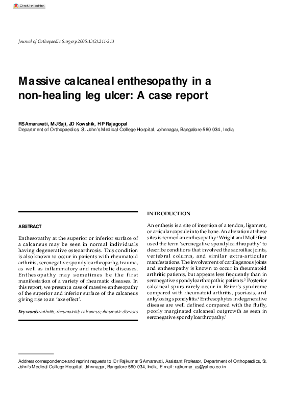 (PDF) Massive Calcaneal Enthesopathy in a Non-Healing Leg Ulcer: A Case ...
