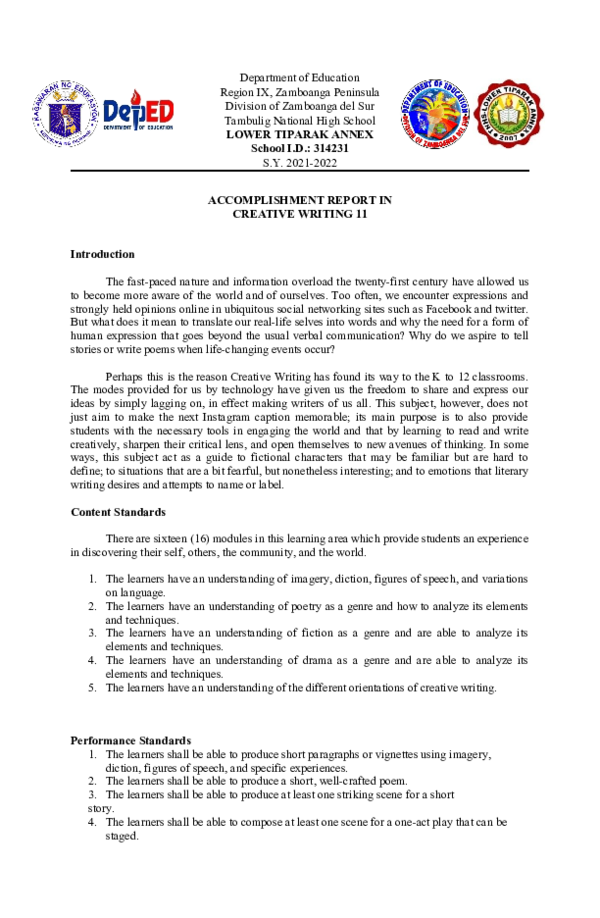 (DOC) Accomplishment Report-CREATIVE WRITING