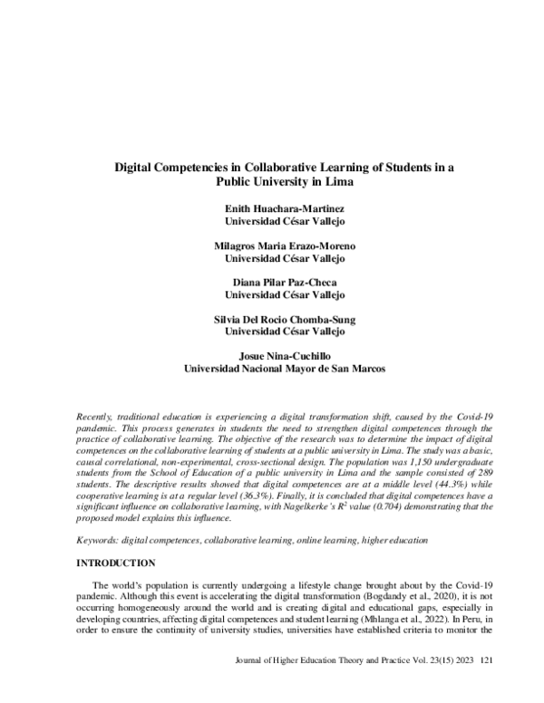 (PDF) Digital Competencies in Collaborative Learning of Students in a ...