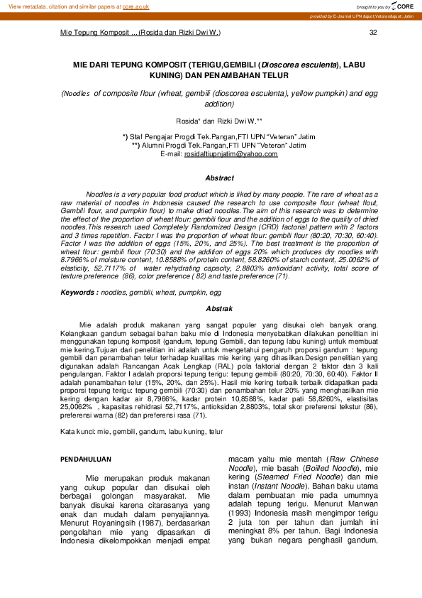 (PDF) MIE DARI TEPUNG KOMPOSIT (TERIGU,GEMBILI (Dioscorea esculenta ...