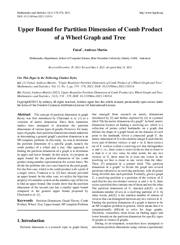 (PDF) Upper Bound for Partition Dimension of Comb Product of a Wheel ...