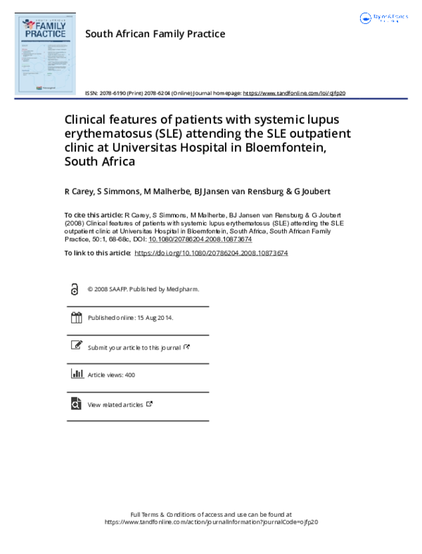(PDF) Clinical features of patients with systemic lupus erythematosus ...