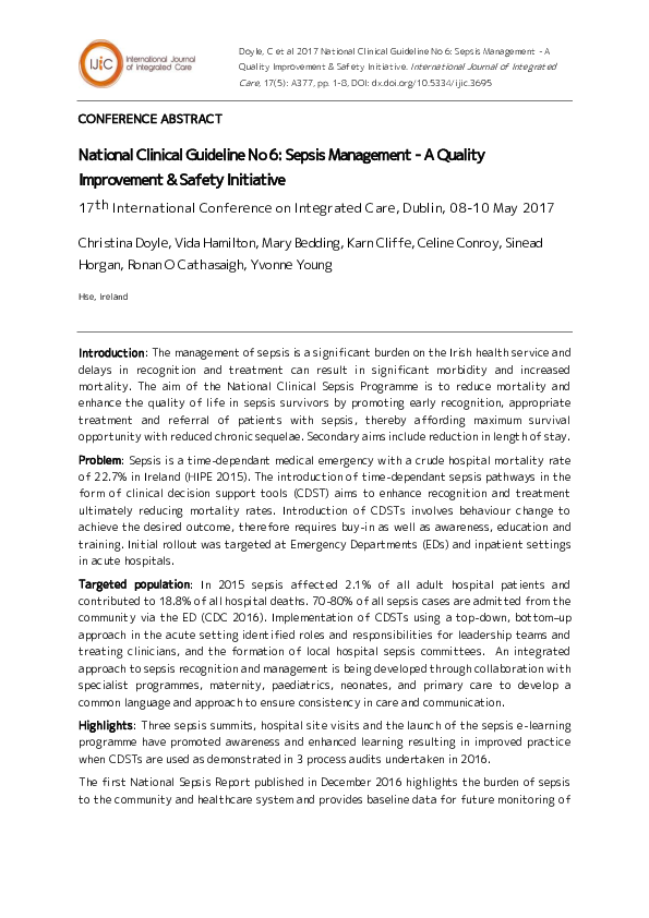 (PDF) National Clinical Guideline No 6: Sepsis Management - A Quality ...