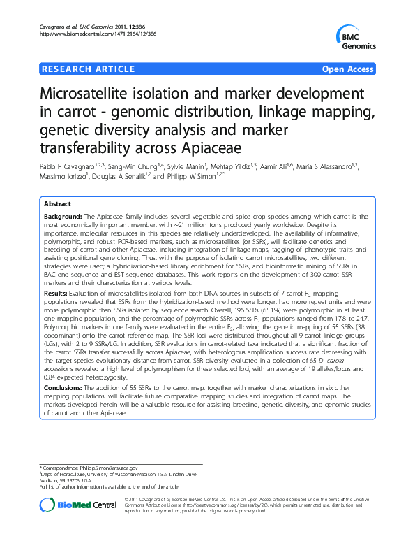(PDF) Microsatellite isolation and marker development in carrot - genomic distribution, linkage ...