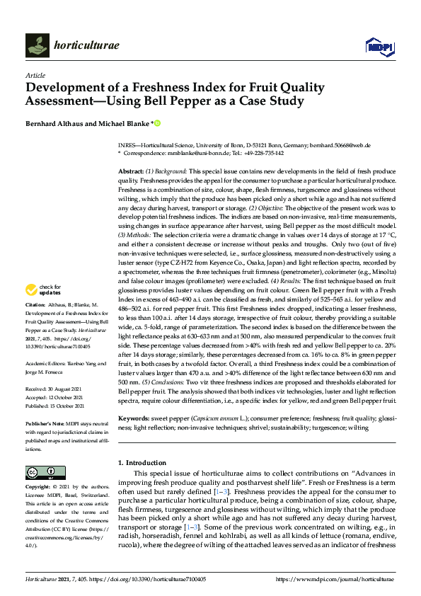 (PDF) Development of a Freshness Index for Fruit Quality Assessment ...