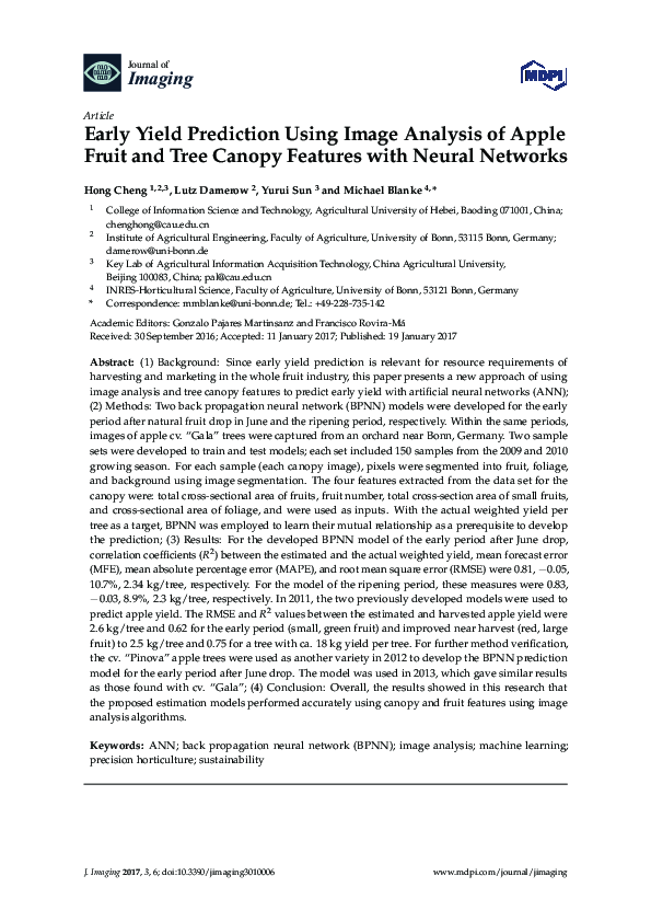 (PDF) Early Yield Prediction Using Image Analysis of Apple Fruit and Tree Canopy Features with ...