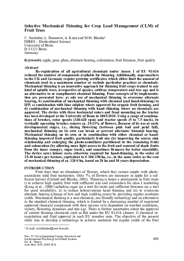 (PDF) Selective Mechanical Thinning for Crop Load Management (CLM) of ...