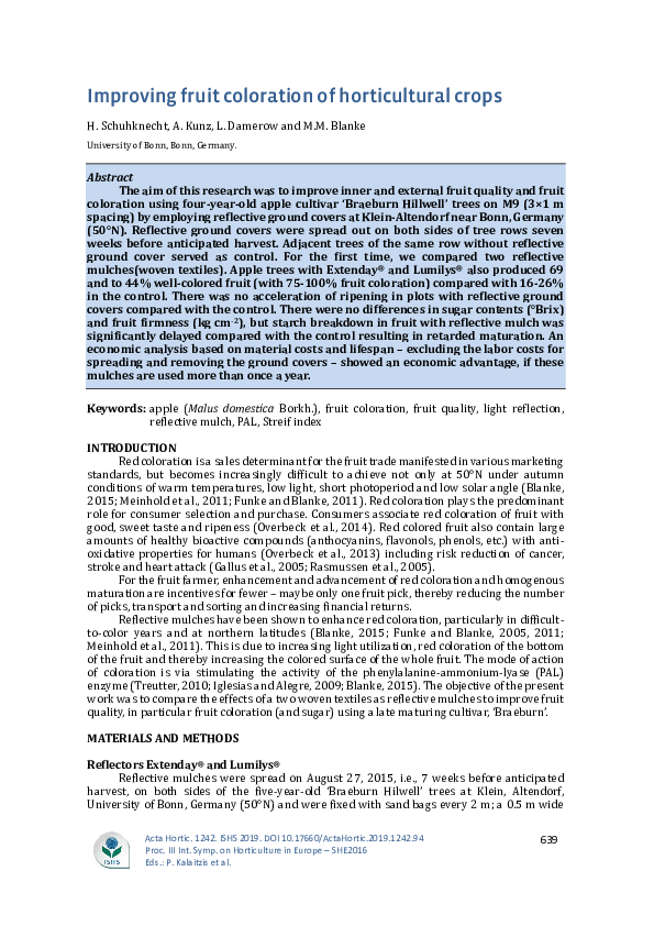 Pdf Improving Fruit Coloration Of Horticultural Crops