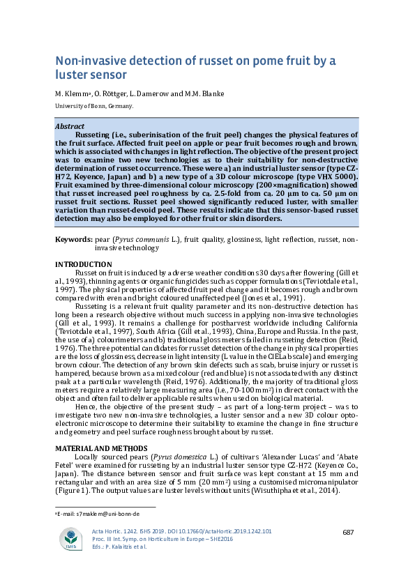 (PDF) Non-invasive detection of russet on pome fruit by a luster sensor ...