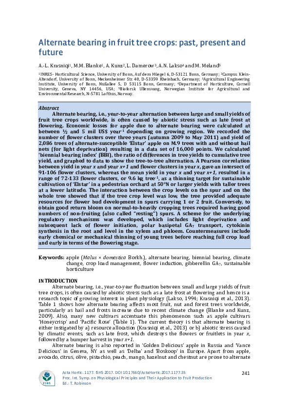 (PDF) Alternate bearing in fruit tree crops: past, present and future