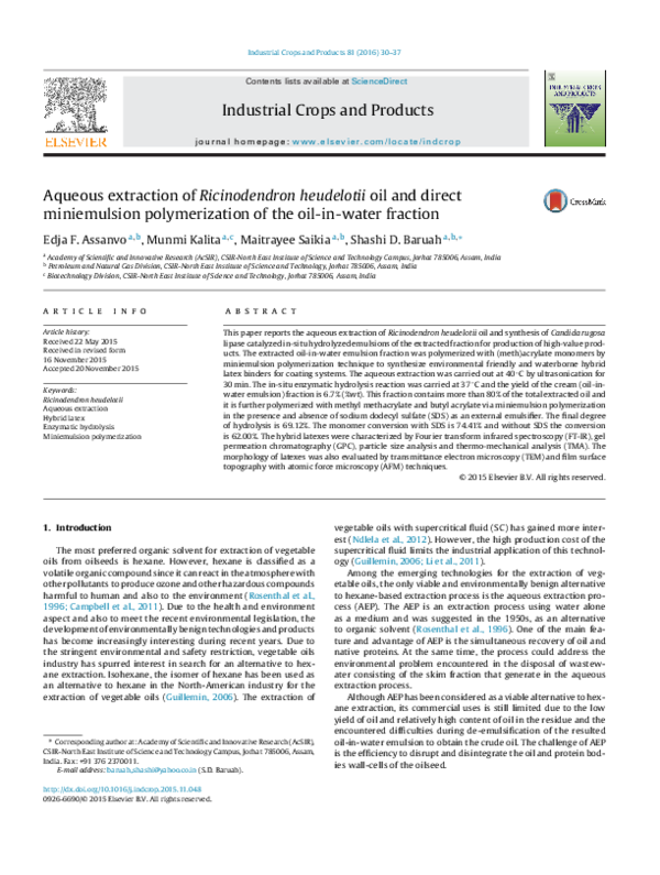 (PDF) Aqueous extraction of Ricinodendron heudelotii oil and direct ...