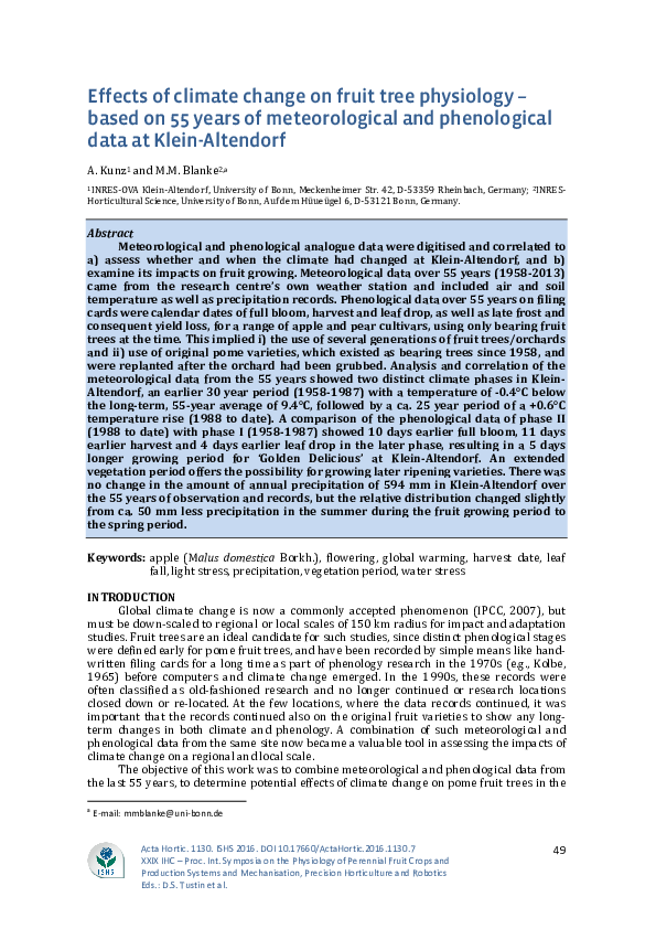(PDF) Effects of climate change on fruit tree physiology – based on 55 years of meteorological ...