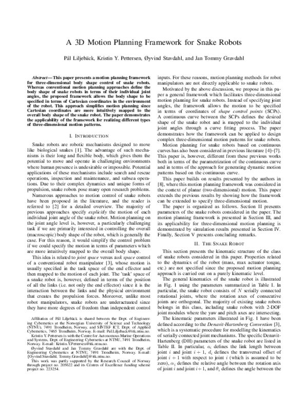 (PDF) A 3D motion planning framework for snake robots