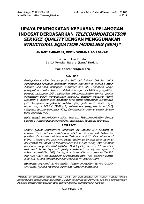 (PDF) Upaya Peningkatan Kepuasan Pelanggan Indosat Berdasarkan Telecommunication Service Quality ...