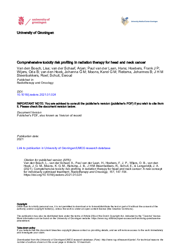 (PDF) Comprehensive toxicity risk profiling in radiation therapy for ...