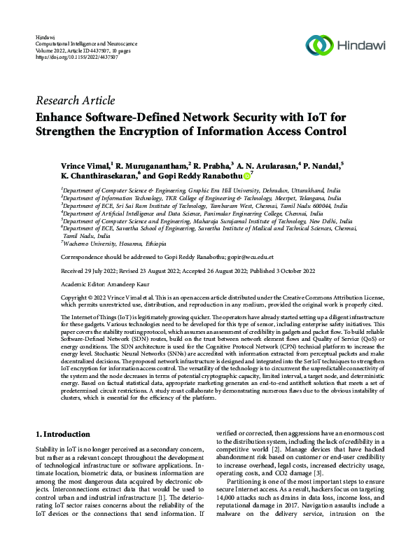 Pdf Enhance Software Defined Network Security With Iot For Strengthen The Encryption Of