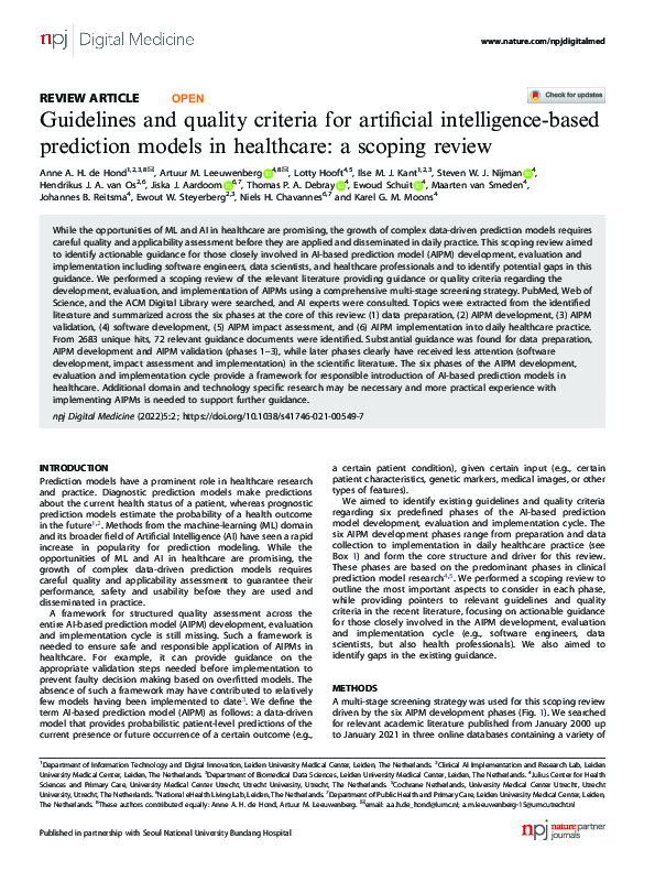 (PDF) Guidelines and quality criteria for artificial intelligence-based ...
