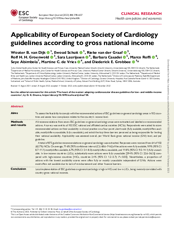(PDF) Applicability of European Society of Cardiology guidelines ...
