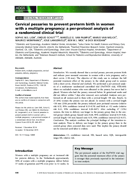 (PDF) Cervical pessaries to prevent preterm birth in women with a ...