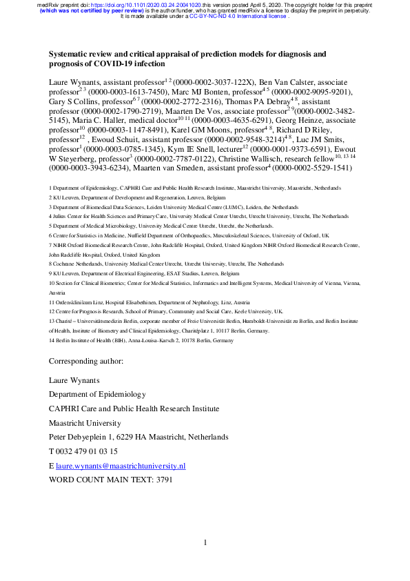 (PDF) Systematic review and critical appraisal of prediction models for diagnosis and prognosis ...