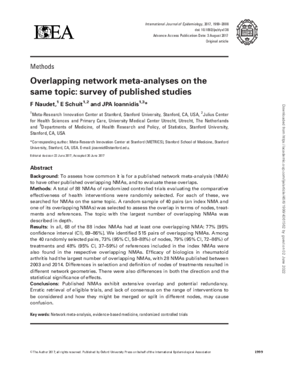 (PDF) Overlapping network meta-analyses on the same topic: survey of ...