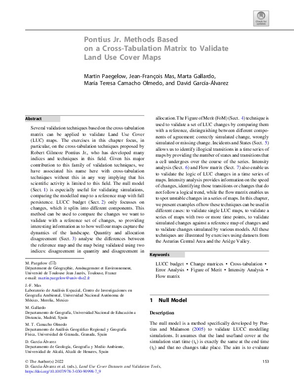 (PDF) Pontius Jr. Methods Based on a Cross-Tabulation Matrix to ...