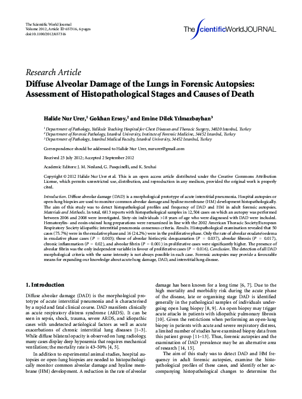 (PDF) Diffuse Alveolar Damage of the Lungs in Forensic Autopsies ...