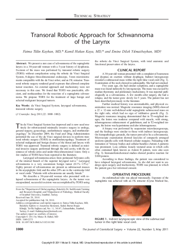 (PDF) Transoral Robotic Approach for Schwannoma of the Larynx