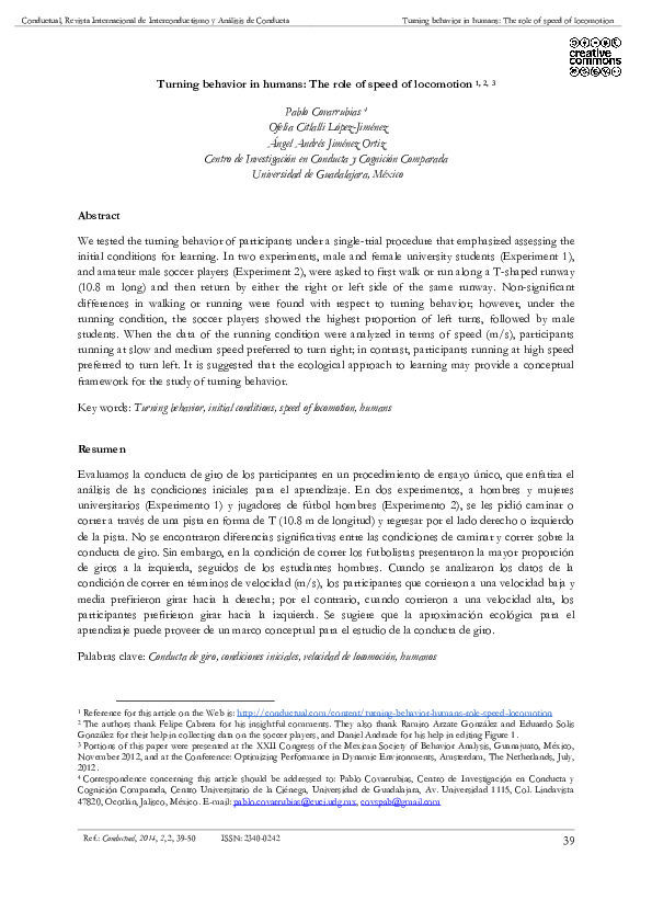 (PDF) Turning behavior in humans: The role of speed of locomotion