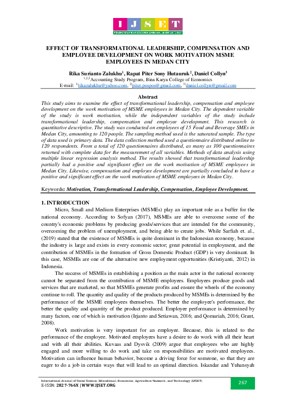 (PDF) Effect of Transformational Leadership, Compensation and Employee Development on Work ...