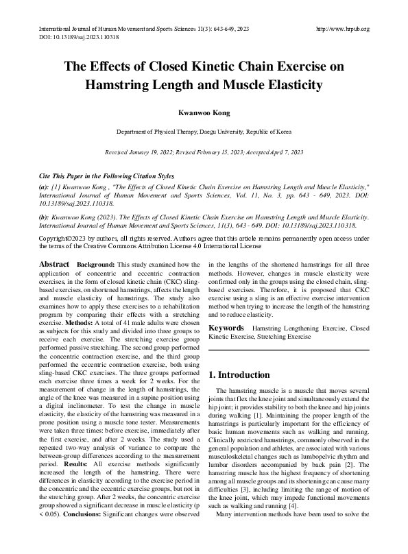 (PDF) The Effects of Closed Kinetic Chain Exercise on Hamstring Length ...